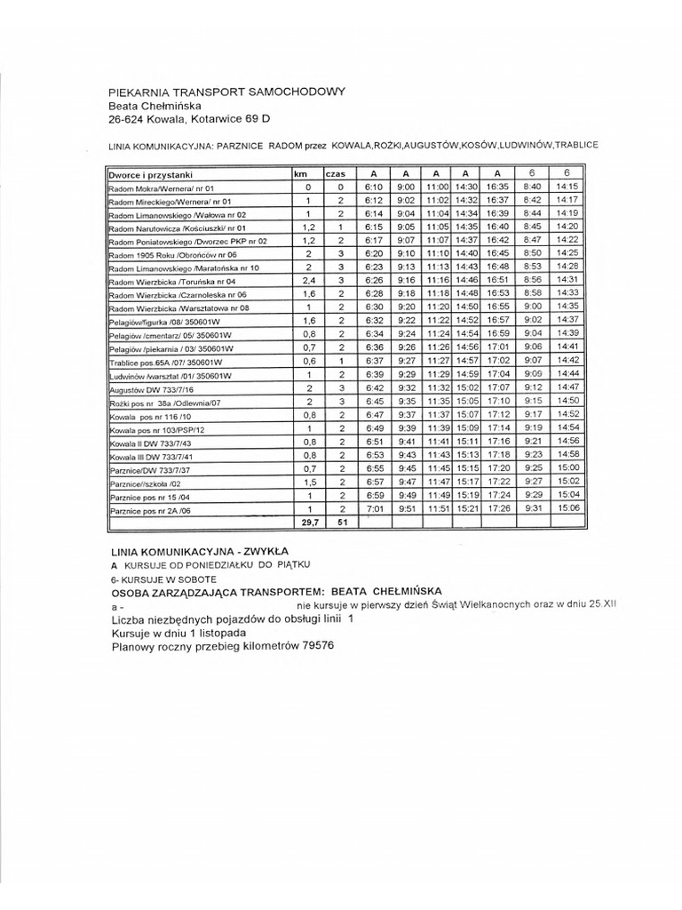 Rozklad Chelminska Parznice Kowala Rozki Ludwinow Trablice Radom | PDF