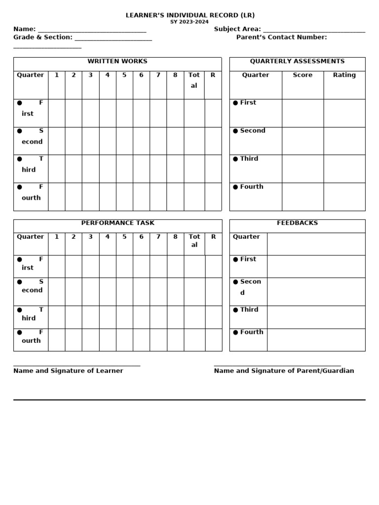 Learner's Individual Record SY 2023-2024 | PDF