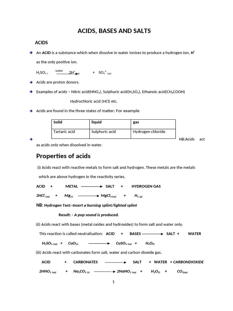 Acids, Bases and Salts Notes 2021 | PDF | Acid | Ph