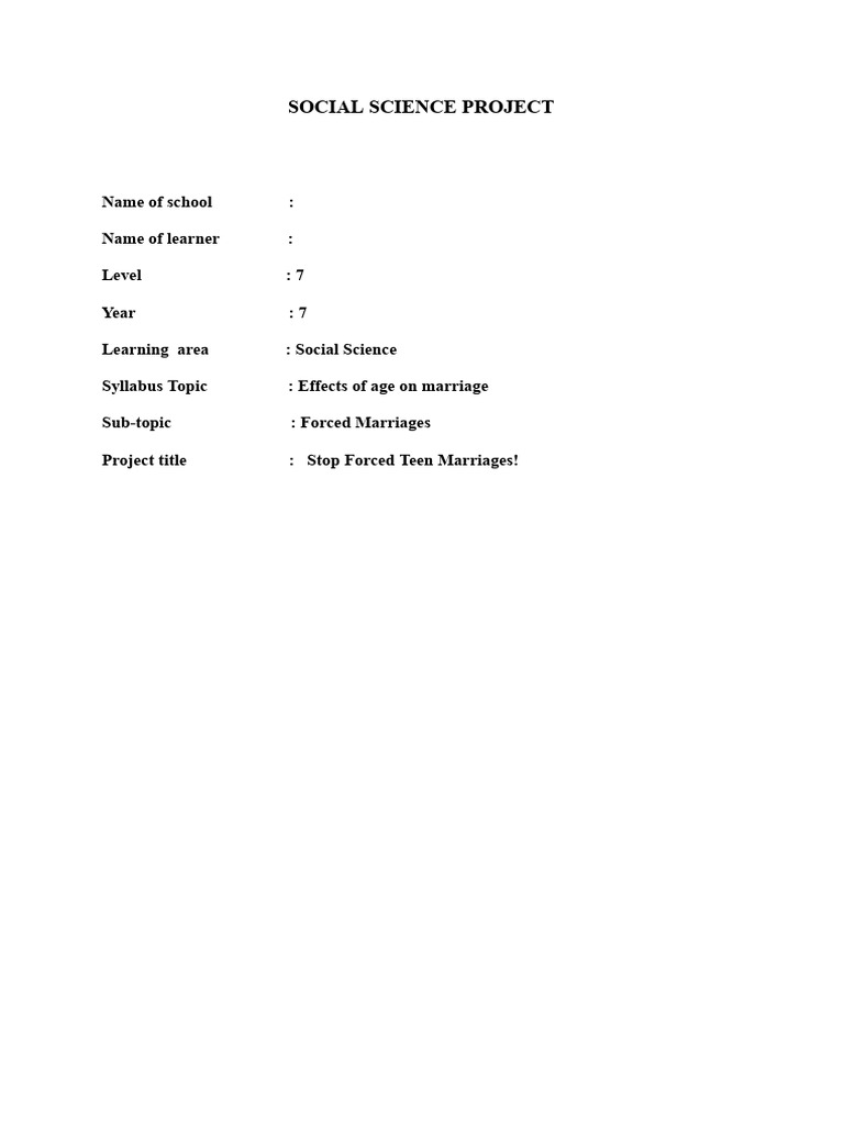 Refilwe Sigauke - Social Science Projects | PDF | Child Marriage ...