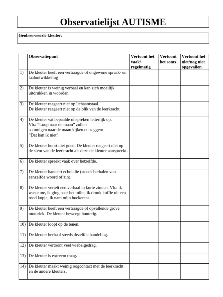 Observatielijst AUTISME | PDF