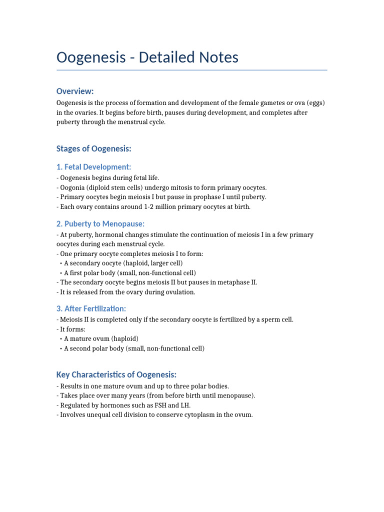 Oogenesis Detailed Notes | PDF