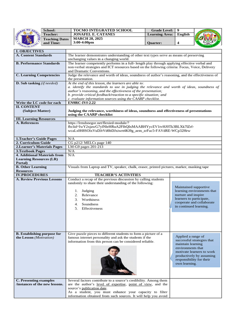 DLL G9 4th Quarter 2nd Observation | PDF | Educational Technology | Learning