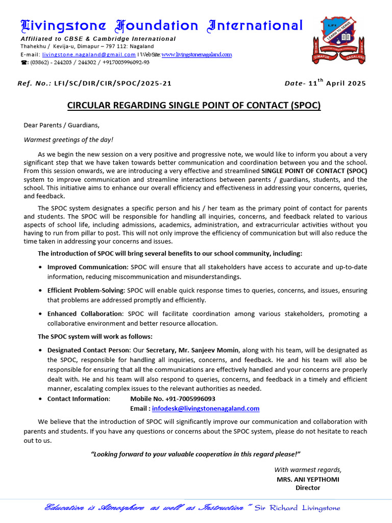 Circular to Par, Guardians regarding SPOC | PDF | Communication | Human Communication