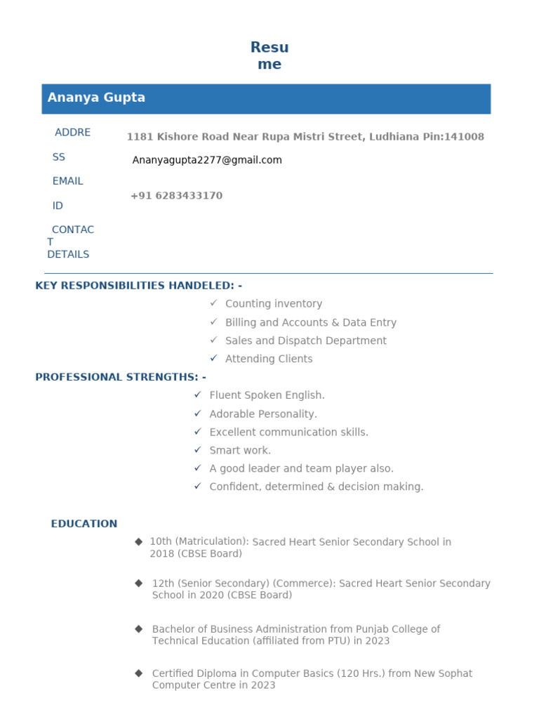 ananya resume - Copy | PDF