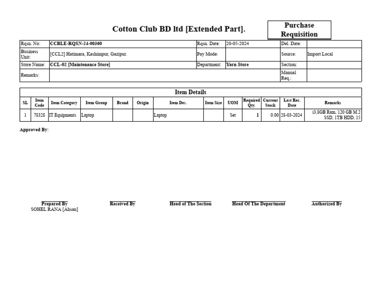 Laptop Requisition | PDF