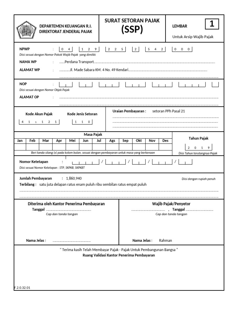 BLANKO-SSP Surat Setoran Pajak | PDF