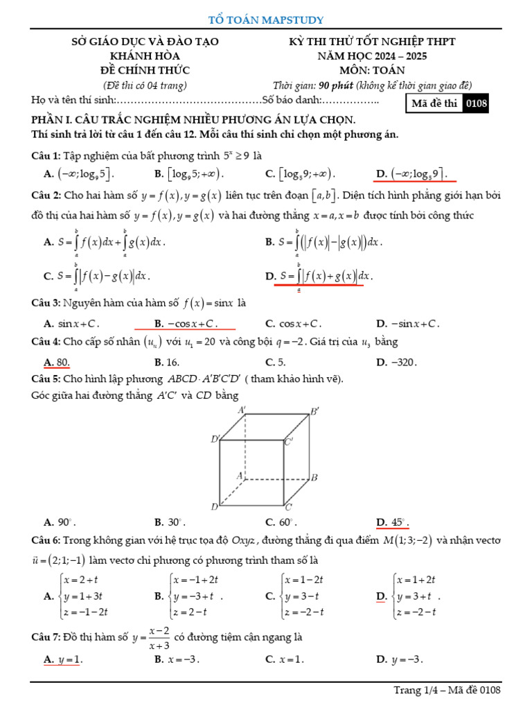 Ä Á Thi Thá Tá T Nghiá P THPT 2025 - Sá KhÃ¡nh HÃ A | PDF