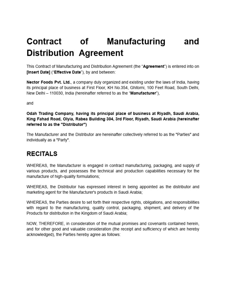 Manufacturing Contract | PDF | Breach Of Contract | Mediation