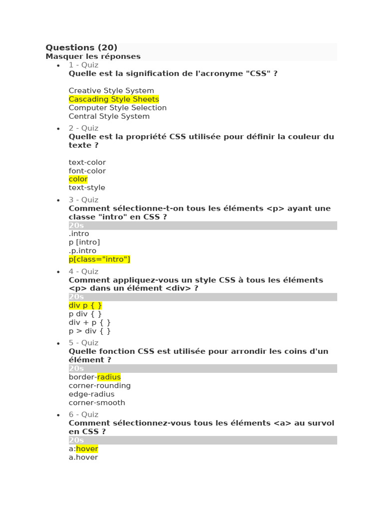 Quiz sur les propriétés CSS essentielles | PDF | Génie logiciel ...