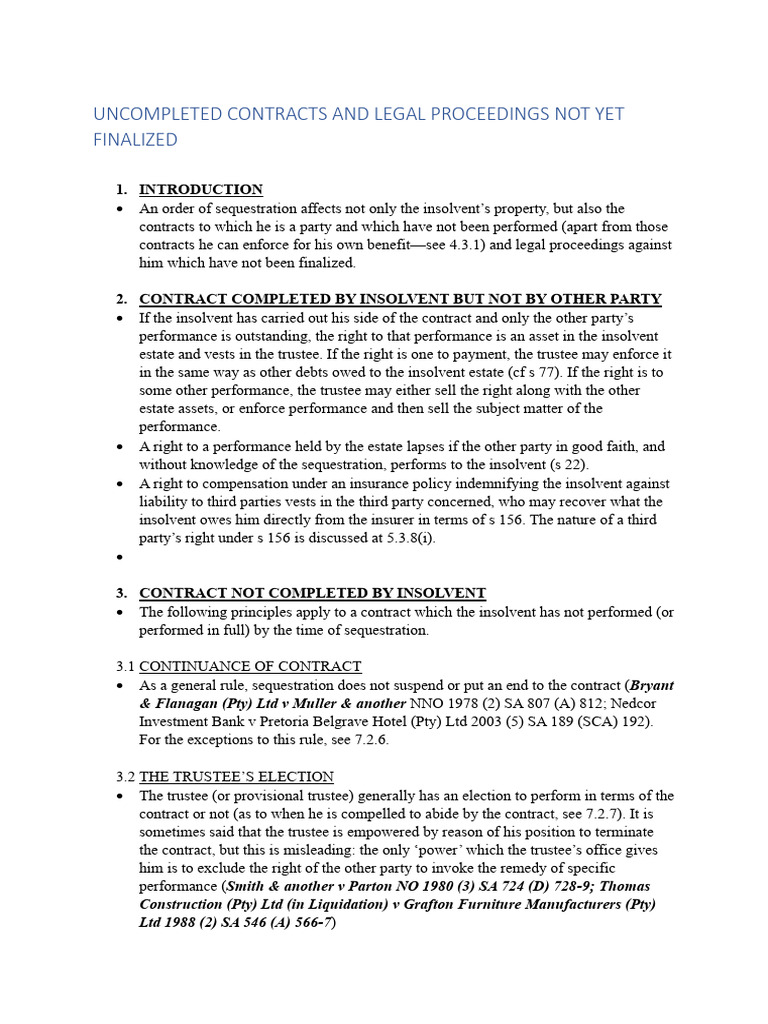 Uncompleted Contracts and Legal Proceedings Not Yet Finalized | PDF | Lease | Employment