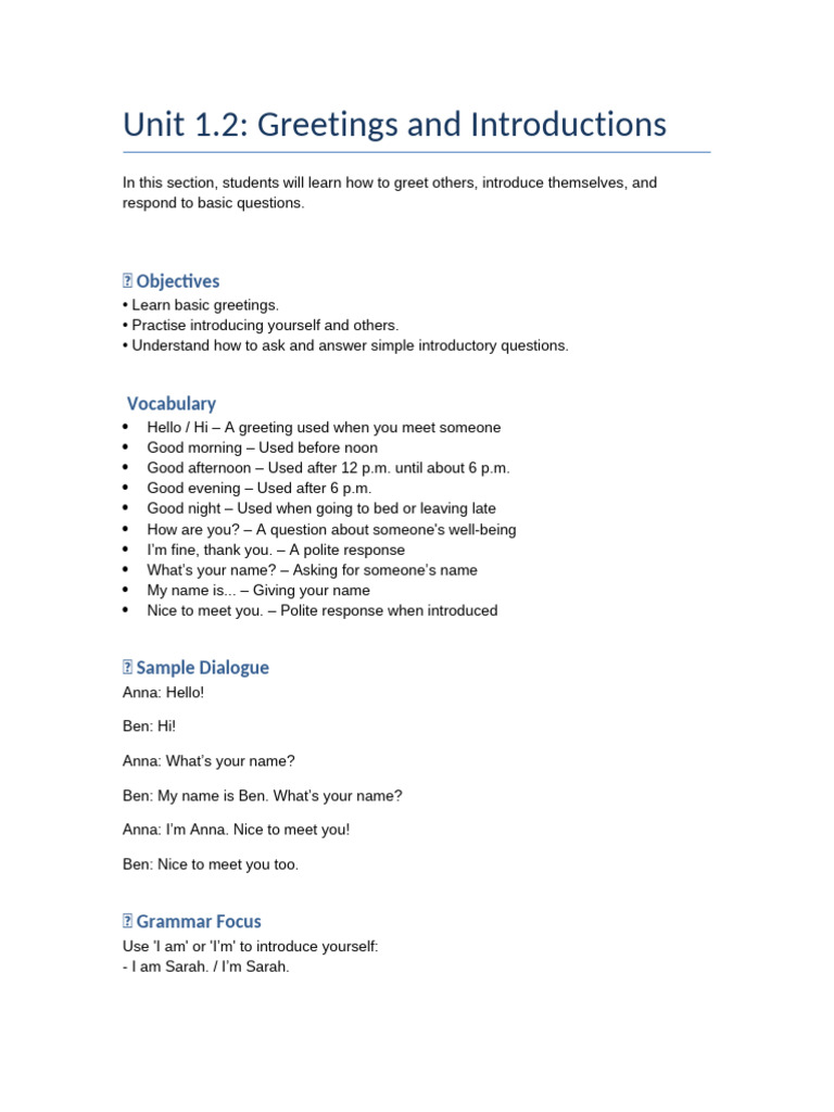 A1 English Greetings and Introductions | PDF