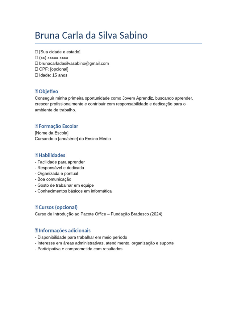 Curriculo Bruna Carla Sabino | PDF