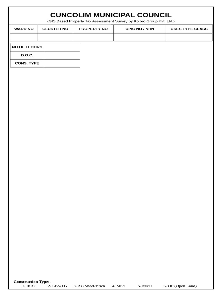 Cuncolim Survey Form | PDF