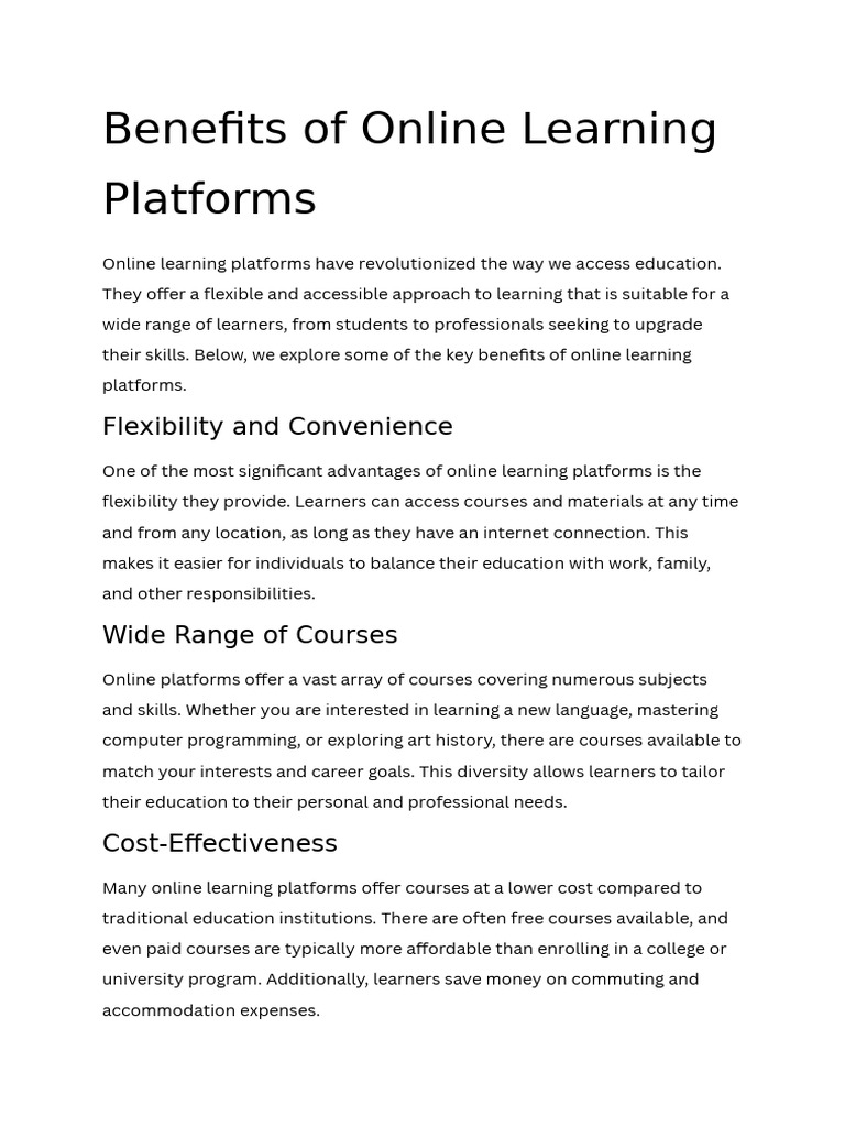 Benefits of Online Learning Platforms | PDF | Educational Technology ...