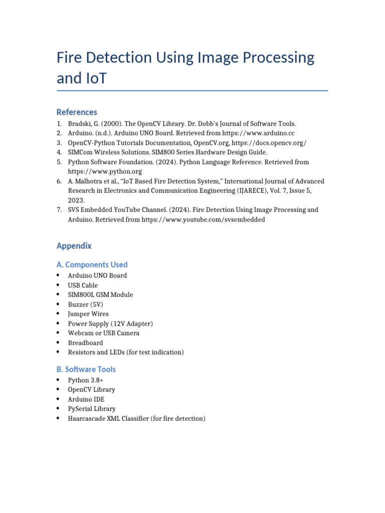 Fire Detection Project References Appendix Pdf