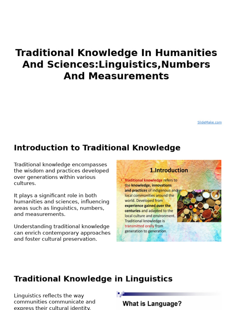 Traditional Knowledge in Humanities and Sciences - Linguistics, Numbers and Measurements | PDF ...