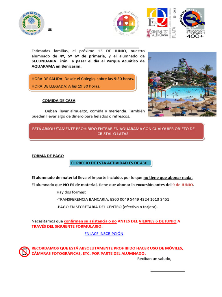 Circular Excursión Aquarama 25 | PDF