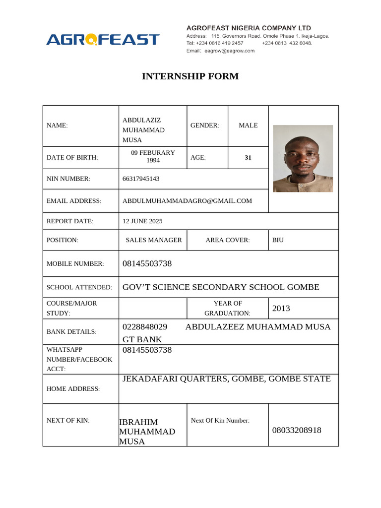 Latest Intership Form | PDF
