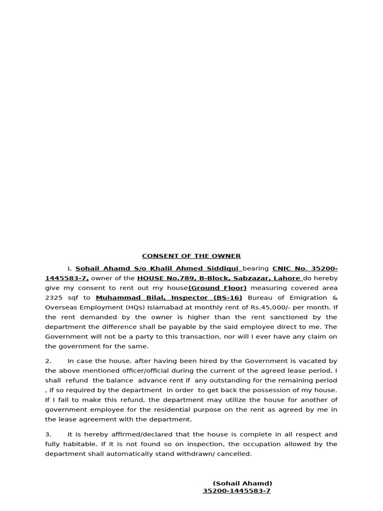Consent of Teh Owner On Stamp Paper | PDF | Private Law