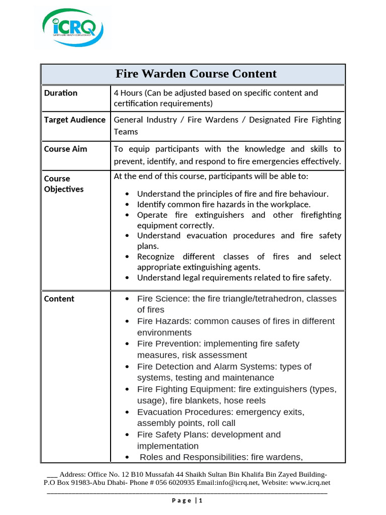 Fire Warden Training Course Overview | PDF | Fire Safety | Firefighting