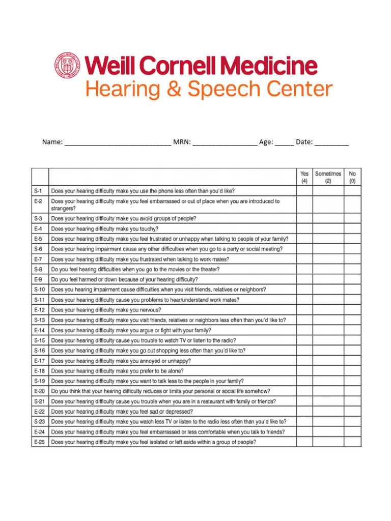 Hearing Handicap Inventory Adults | PDF