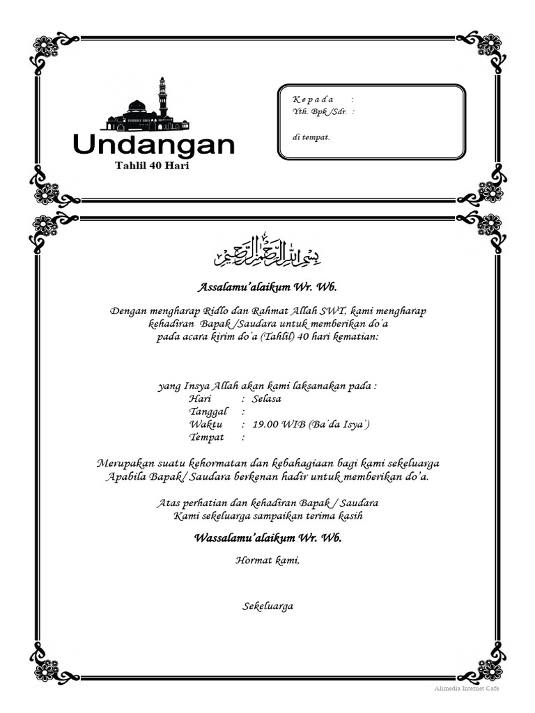 Undangan Tahlil 40 Hari Kematian | PDF