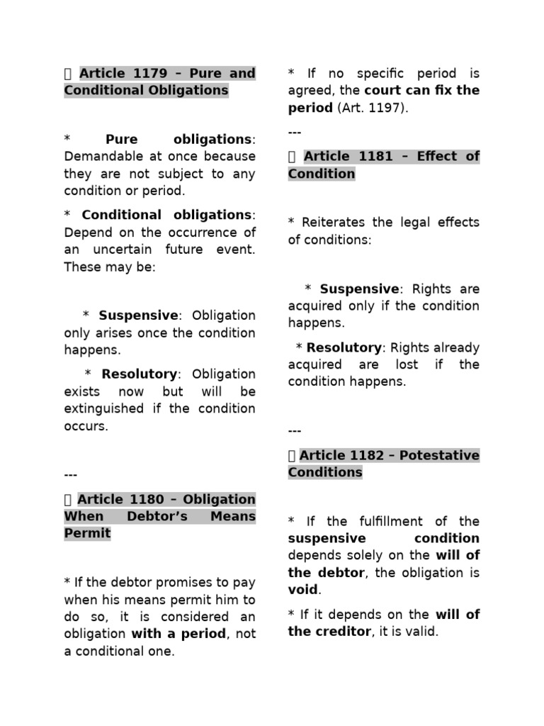 Pure and Conditional Obligations Explained | PDF | Payments | Debtor