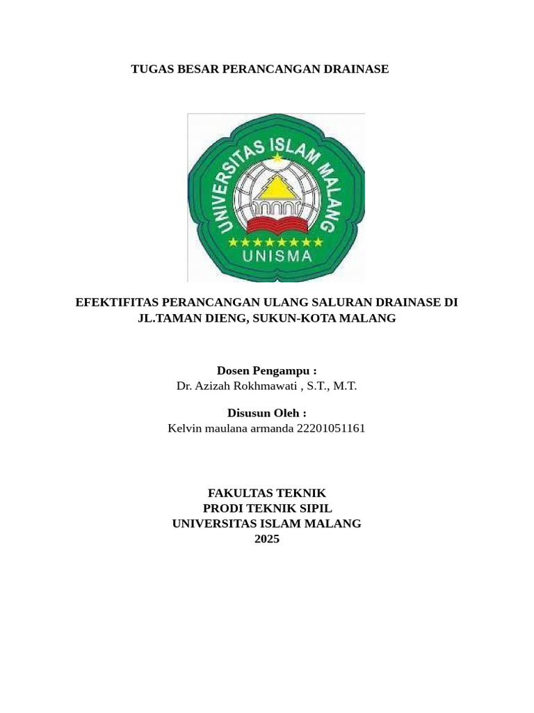 Perancangan Ulang Drainase Jl. Taman Dieng | PDF