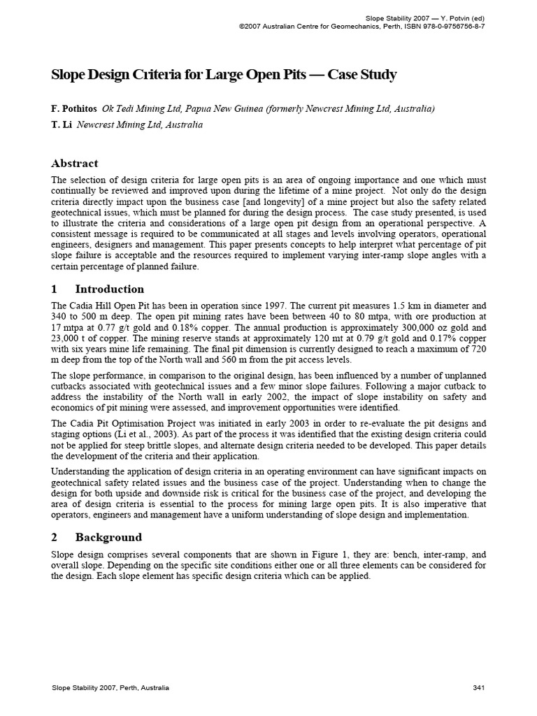 Slope Design Criteria for Open Pits | PDF | Mining