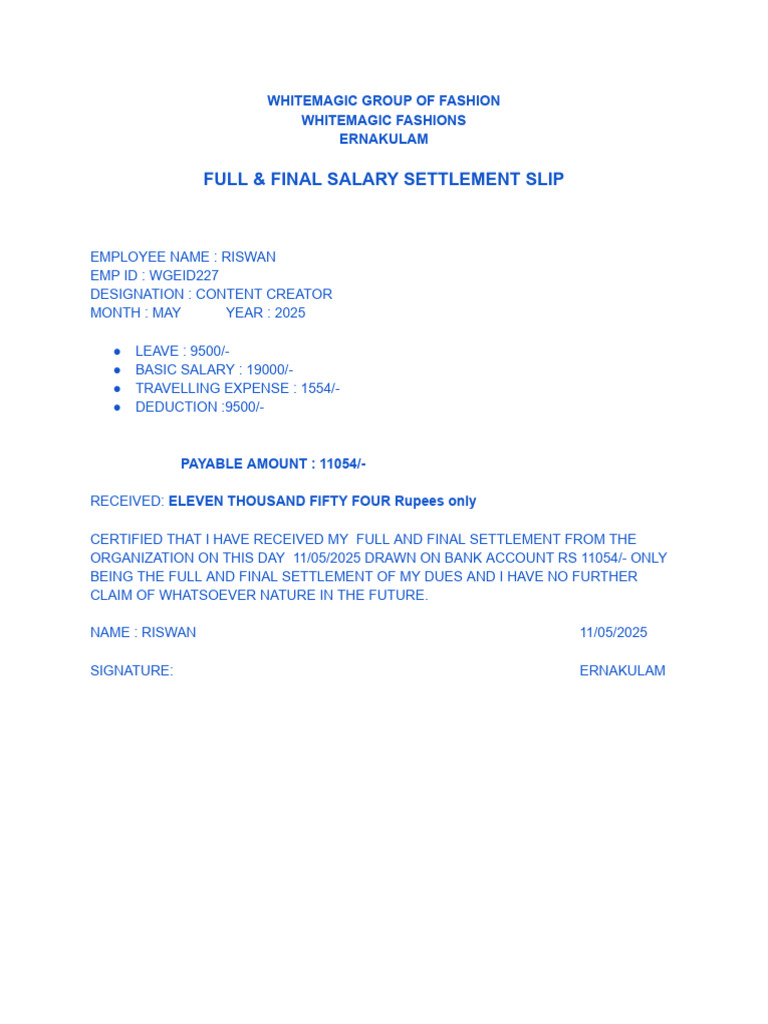 Riswan Salary Slip | PDF
