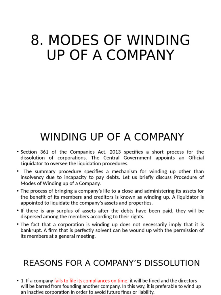 Winding Up Procedures for Companies | PDF | Liquidation | Corporations