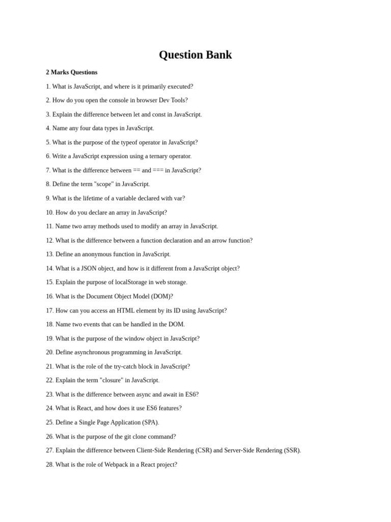Resource 20250519102837 Question Bank | PDF | Java Script | Document Object Model