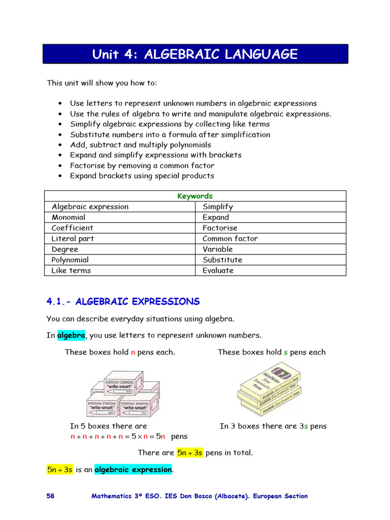 Unit 4.algebraiclanguage | PDF | Polynomial | Algebra
