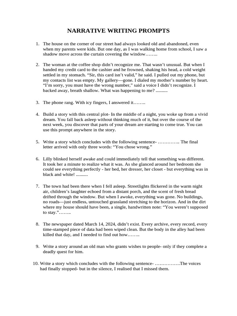Engaging Narrative Writing Prompts | PDF
