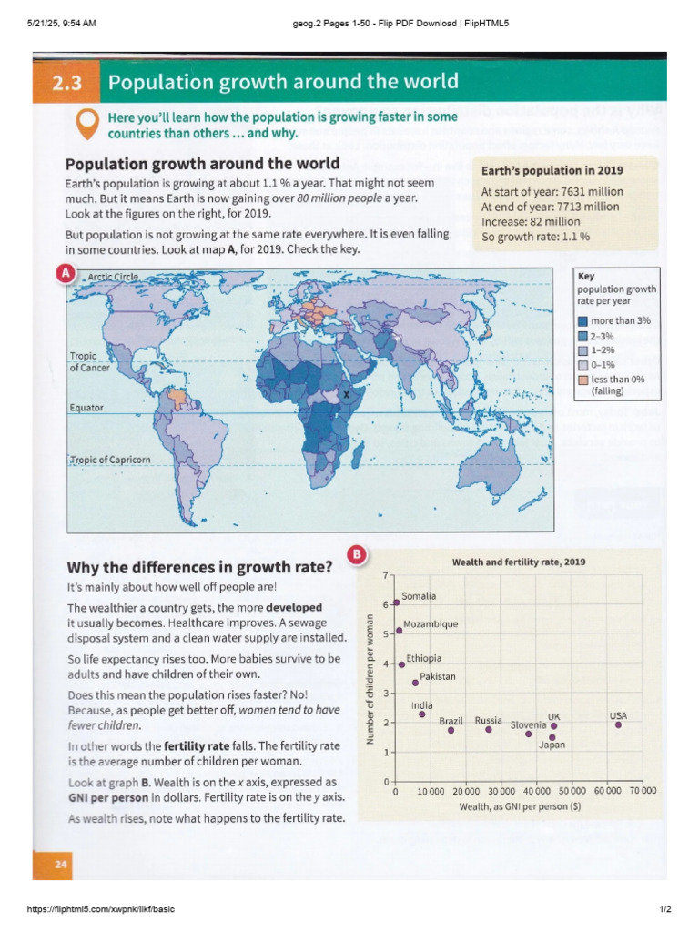 Population Growth Around The World Page 24 - 25 Geog 2 | PDF