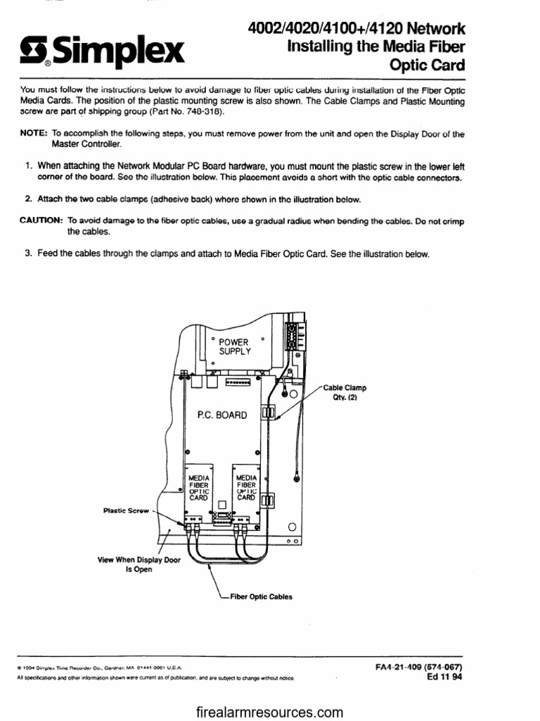 Simplex Installing The Media Fiber Optic Card 5017462893 | PDF