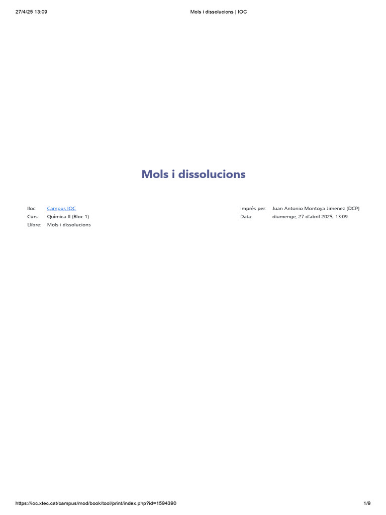 Mols I Dissolucions - IOC | PDF