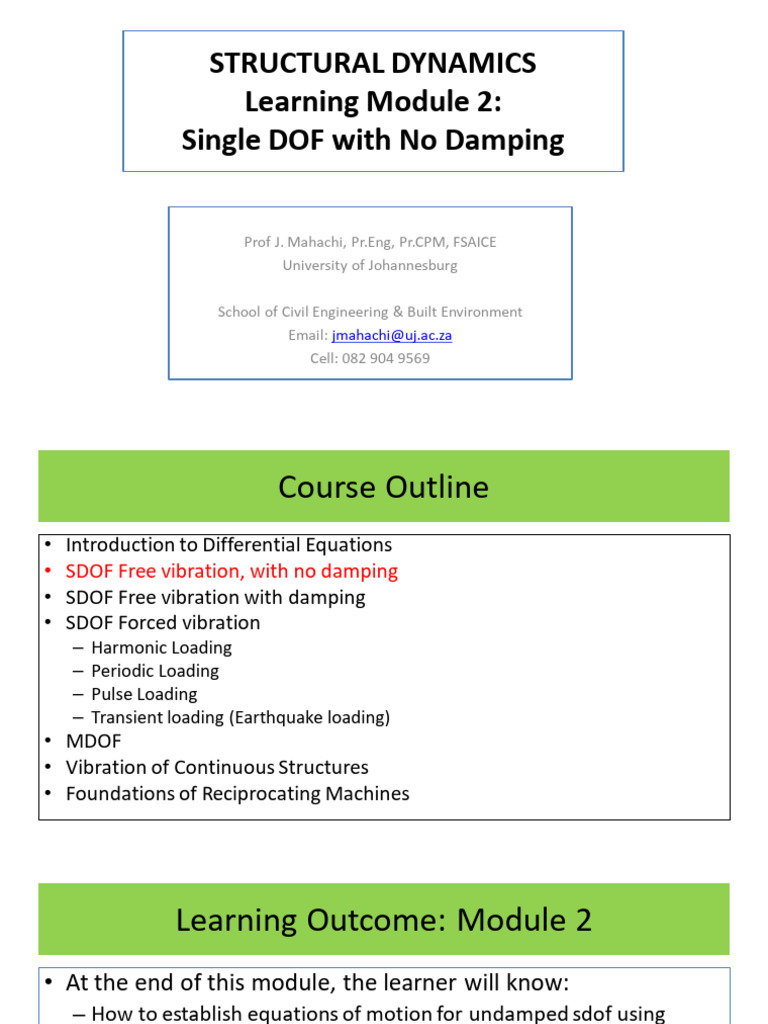 Learning Module 2 - Undamped SDOF | PDF | Force | Damping