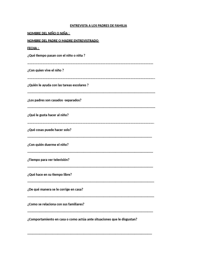 Entrevista a Padres de Preescolar | PDF