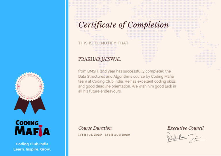 Prakhar Jaiswal's Coding Course Completion | PDF