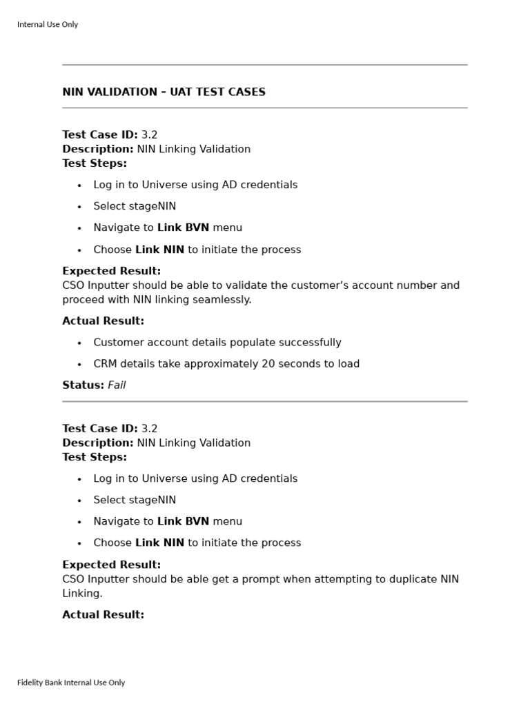 Nin Validation Test Cases | PDF