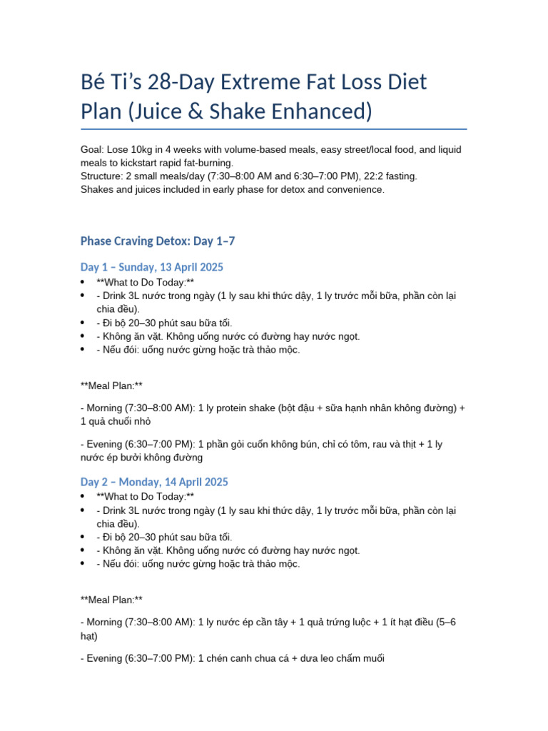 ChatGPT 28 Day Diet With Shakes | PDF