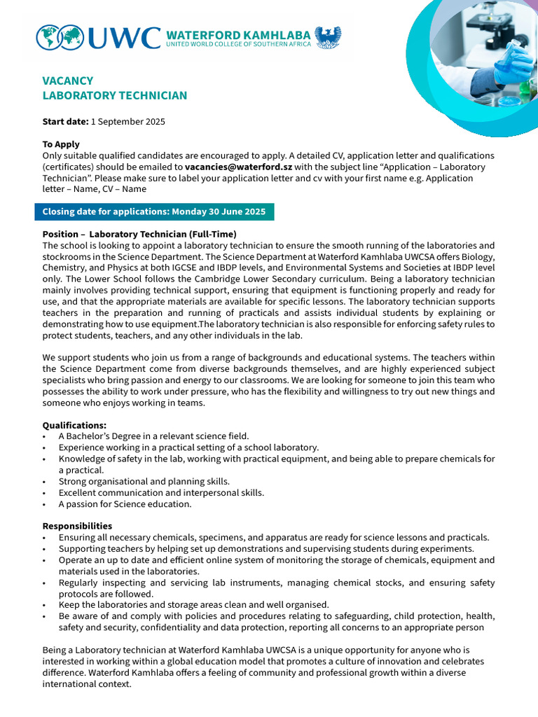 Lab Technician Jobs Spec | PDF