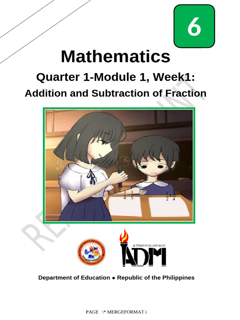 Math6 Q1 Mod1 AdditionandSubtractionofFraction V5 | PDF | Learning | Educational Assessment