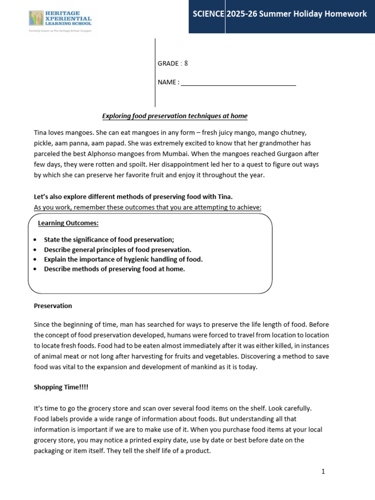 Summer Vacation Assignment Science Grade 8 2025-26 | PDF | Fruit ...
