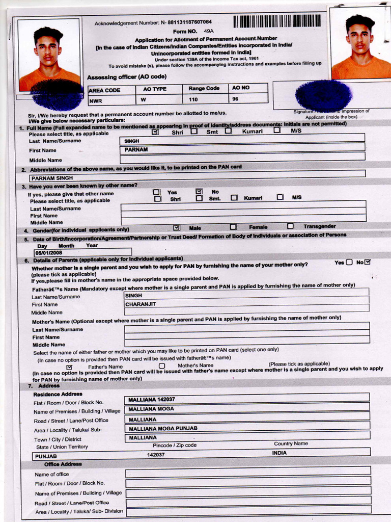 Parnam Singh Pan Card | PDF