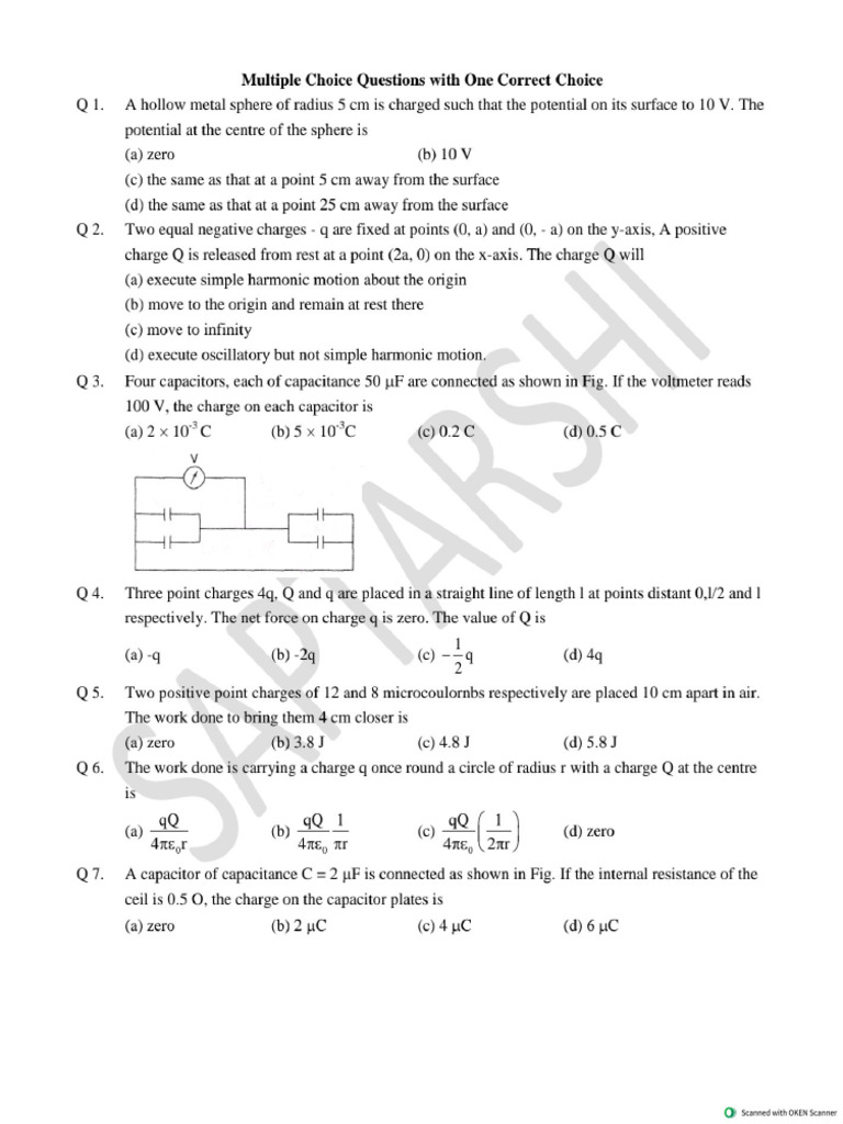 Electrostatics MCQ (1) | PDF