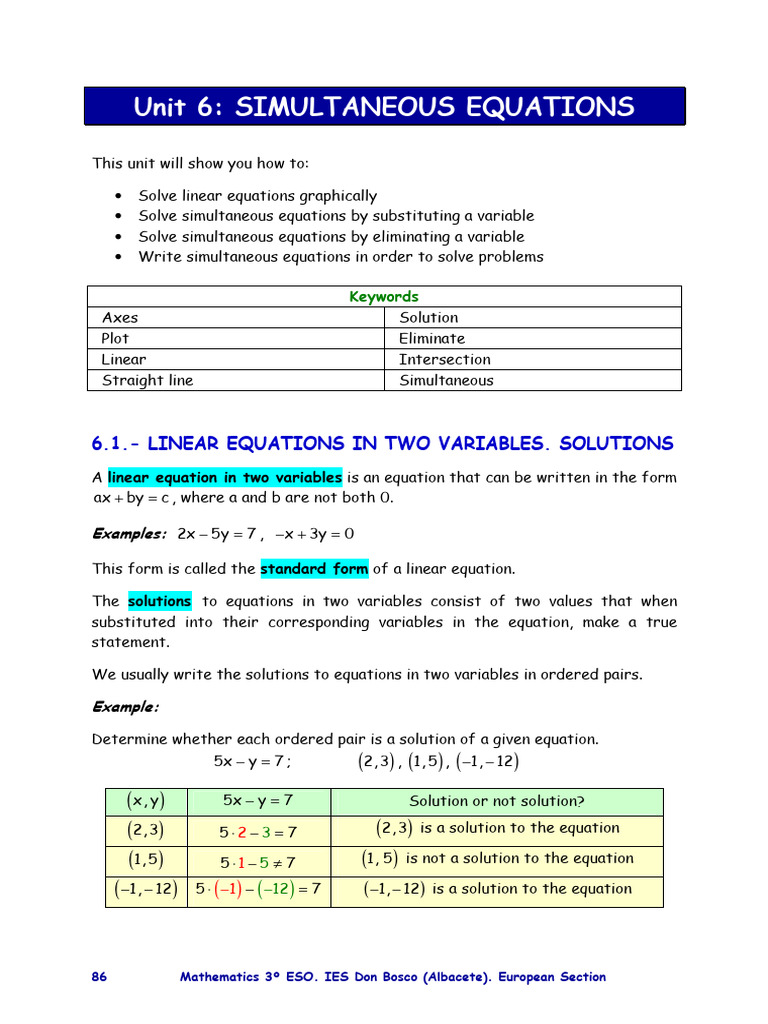 Solving Simultaneous Equations Guide | PDF | Equations | System Of ...