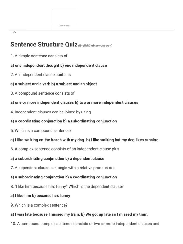 Sentence Structure (Quiz) - Learn English | PDF